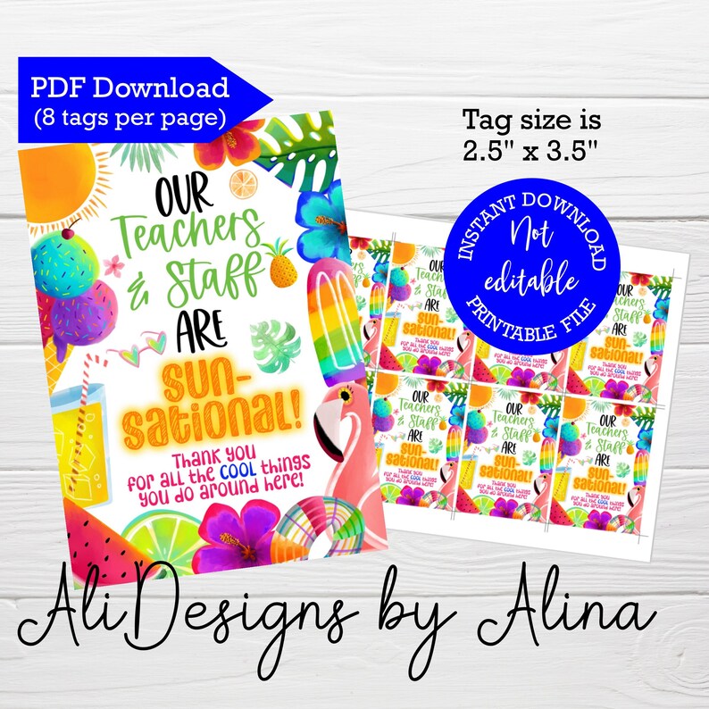 Sunsational Teachers and Staff, Printable Appreciation Tags, Teacher ...
