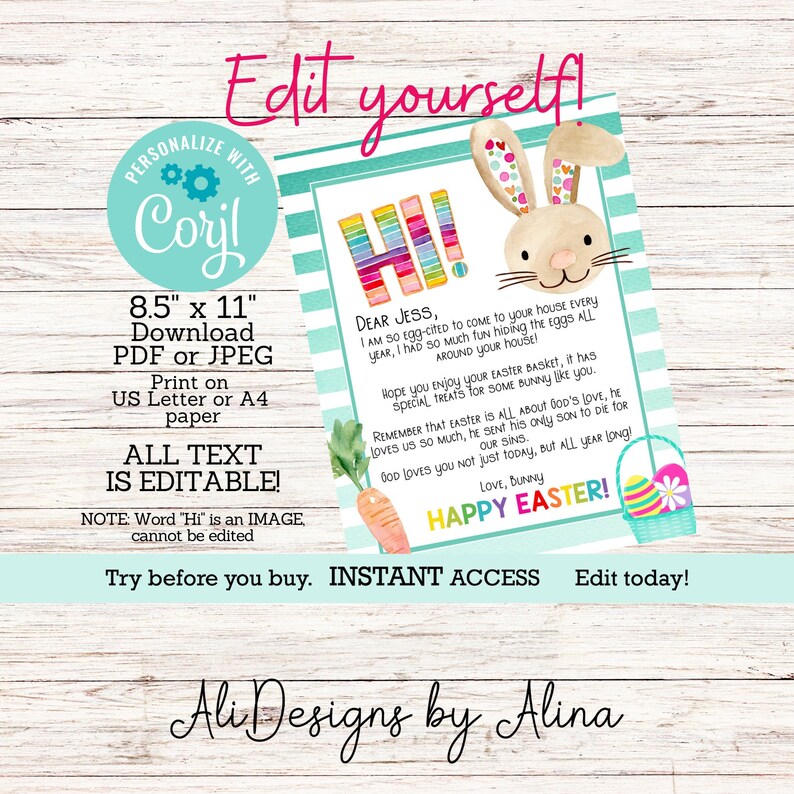 Personalized Letter From Easter Bunny EDITABLE Template Easter Basket ...
