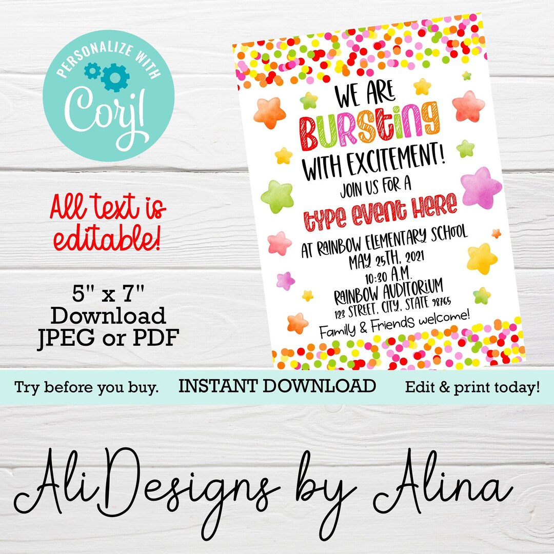 Stars Bursting Invitation, Birthday Party Invite, EDITABLE Invitation ...