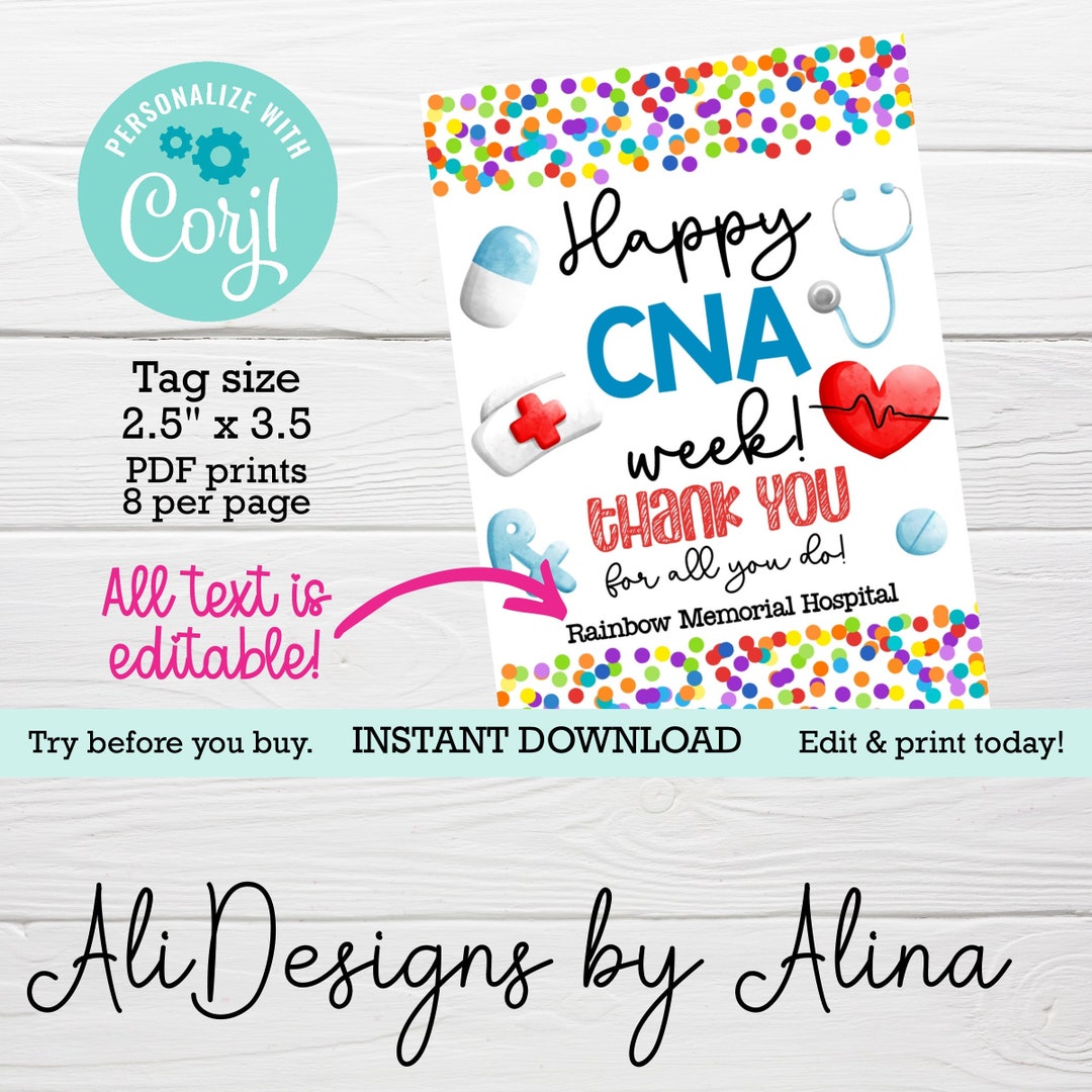 Happy CNA Week, EDITABLE Tag, Nurse Appreciation Tag, Nurses Day Idea ...