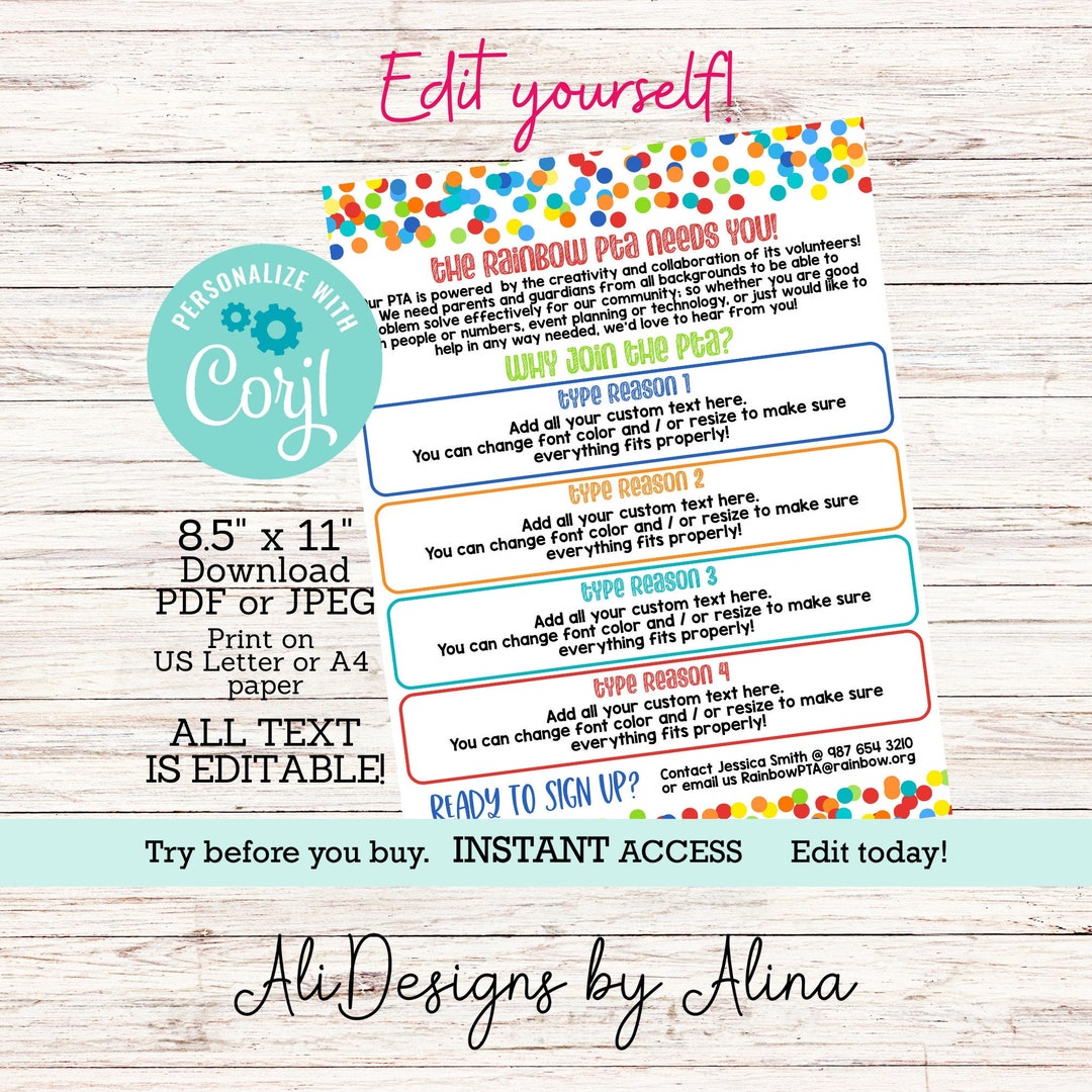 Editable PTA PTO Recruitment Flyer Template (digital Download) - Etsy