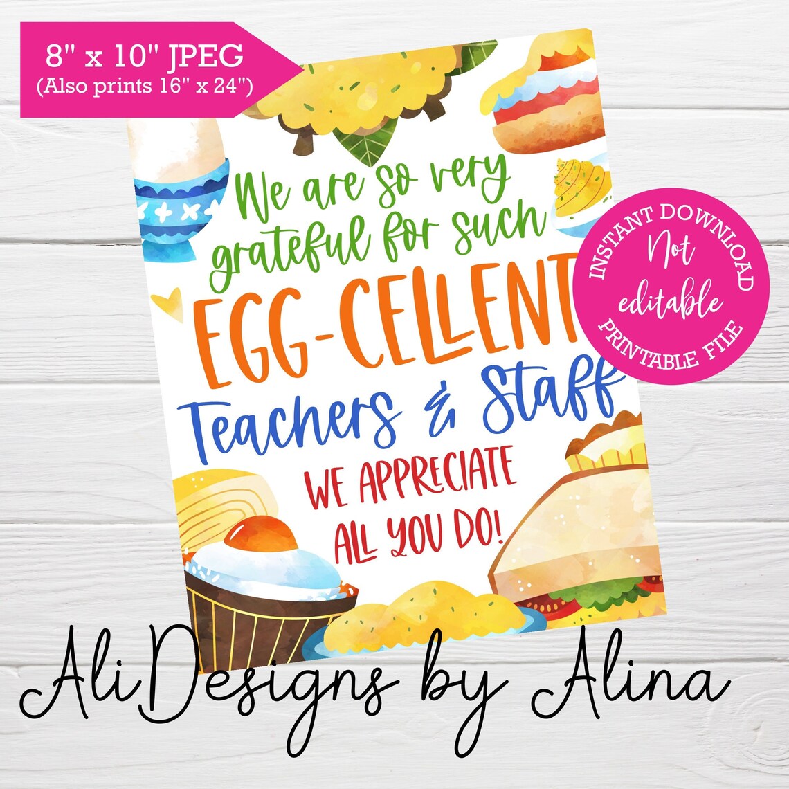 Eggcellent Teacher Staff Appreciation Sign, Printable Breakfast Decor ...