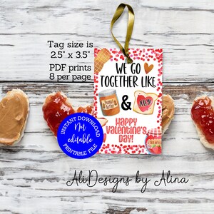 Peanut Butter and Jelly Valentine's Day Tag, Instant Download, PB Jelly ...