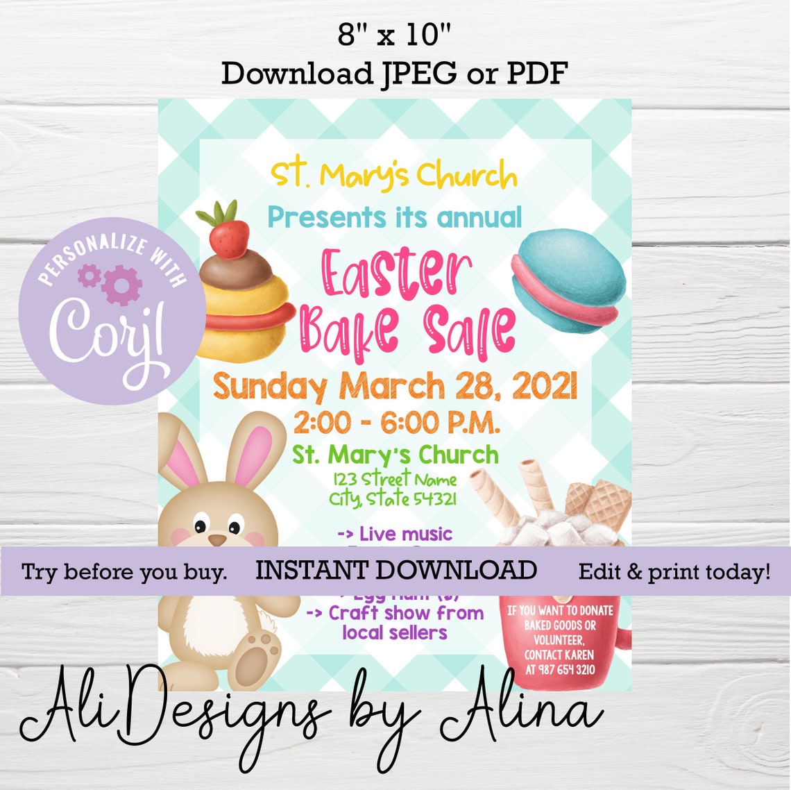 Easter bake sale flyer EDITABLE template printable take home | Etsy