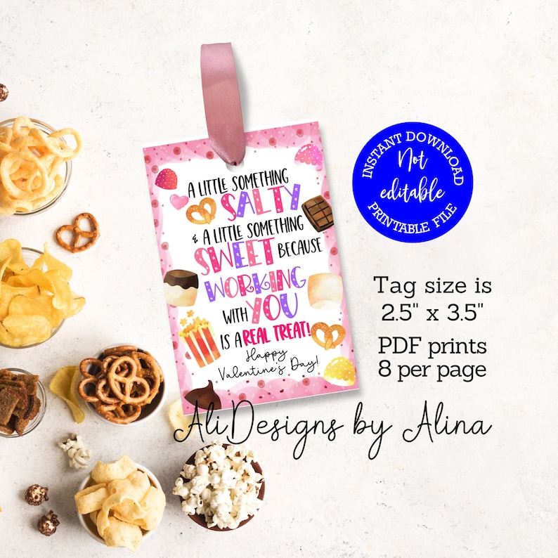 Sweet and Salty Valentine Tags, Working With You is a Treat, Gift for ...