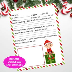 Letter to Santa Printable, Kids Christmas Wish List, Dear Santa Letter ...