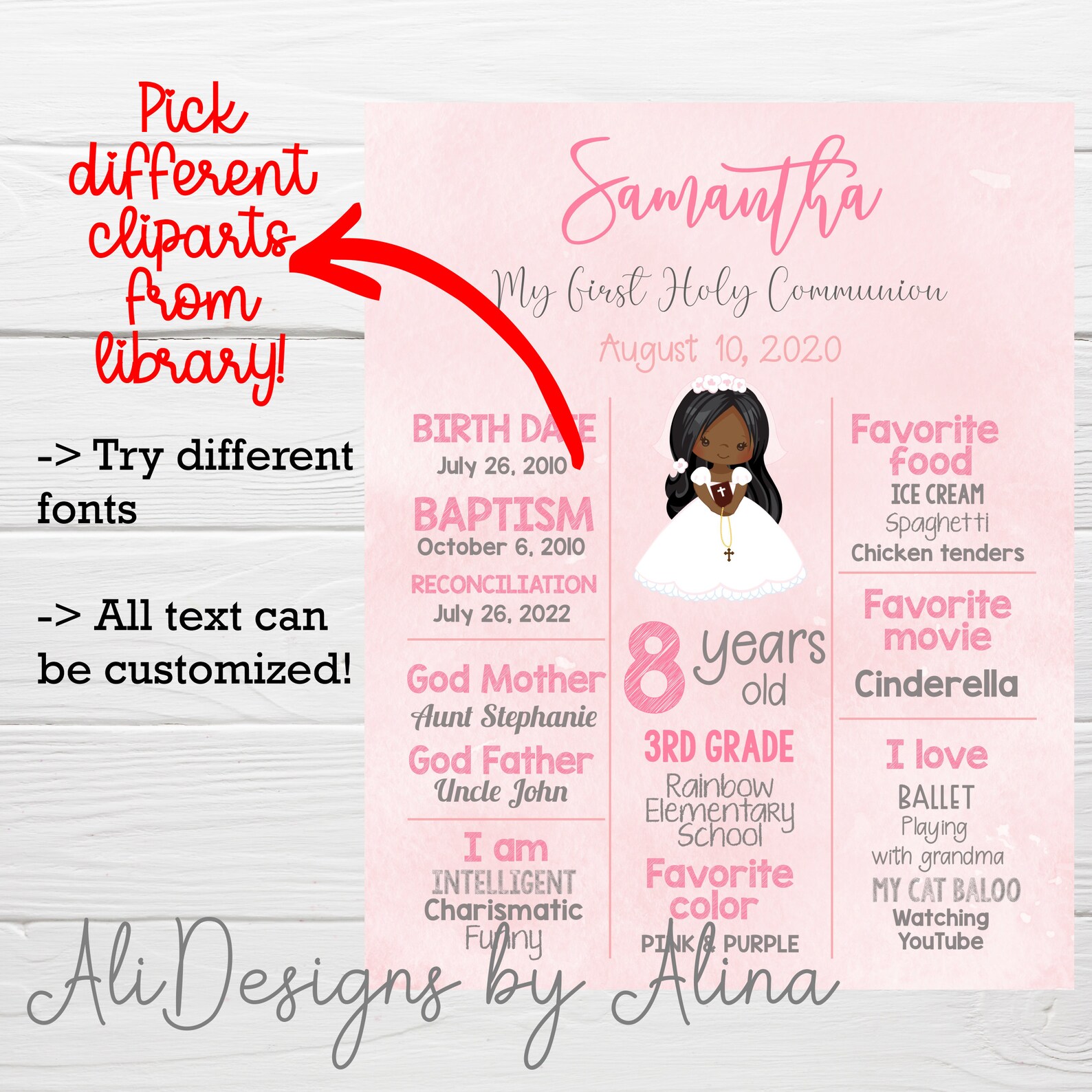 Holy Communion Printable Board EDITABLE Poster for GIRL - Etsy