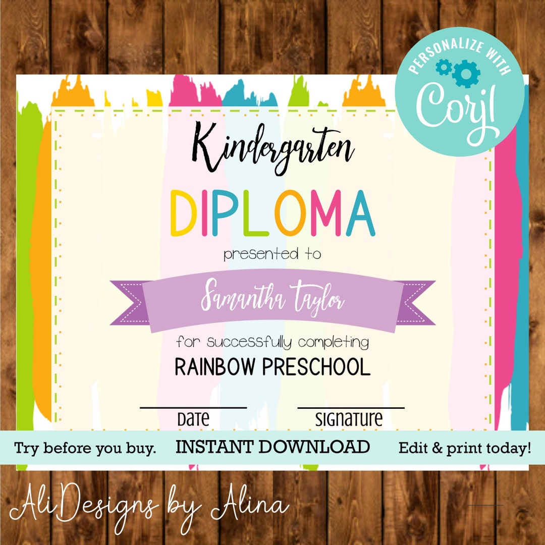 Colorful Diploma Template, EDITABLE Pdf, PTA PTO Printable Award ...