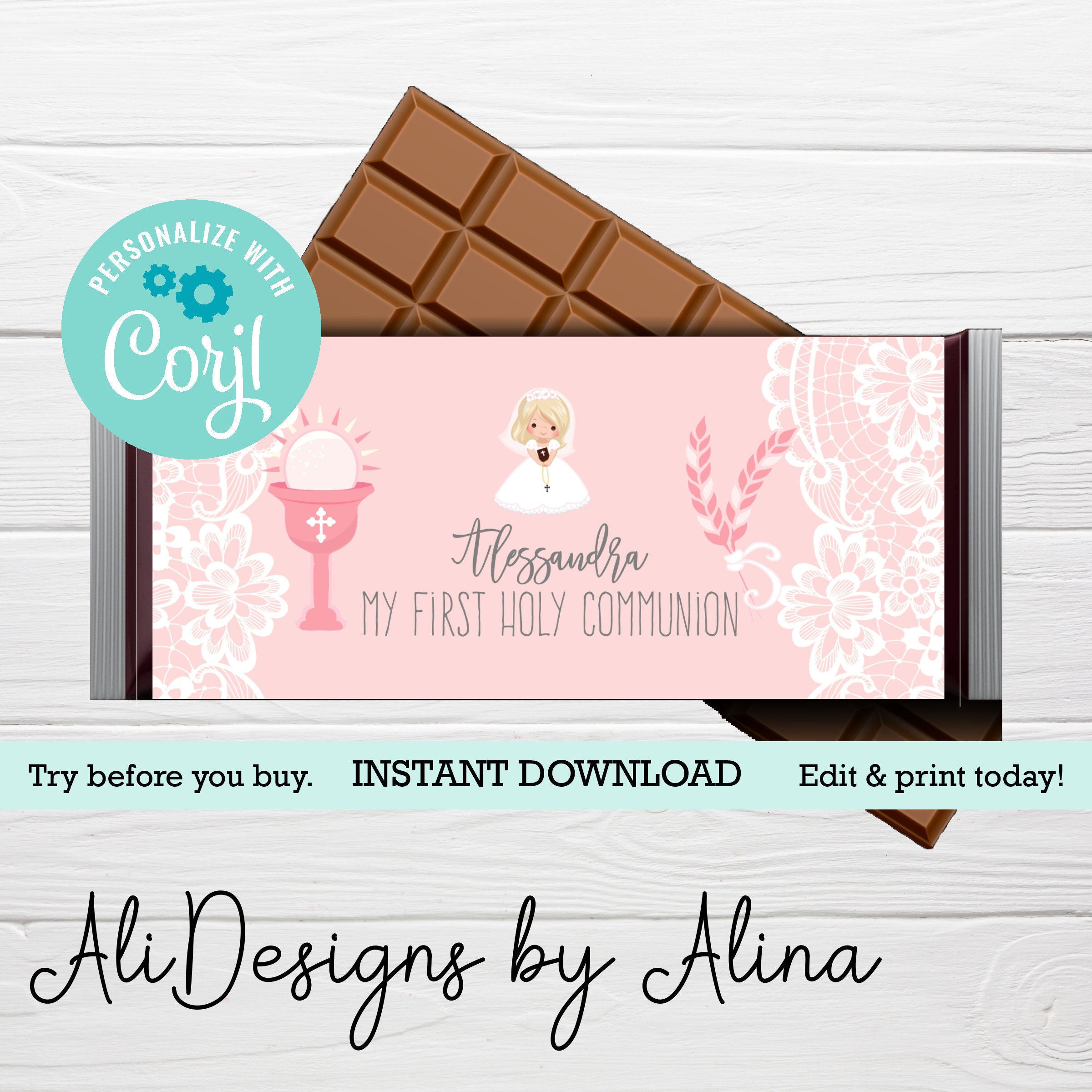 First Holy Communion Chocolate Wrapper Editable Template | Etsy