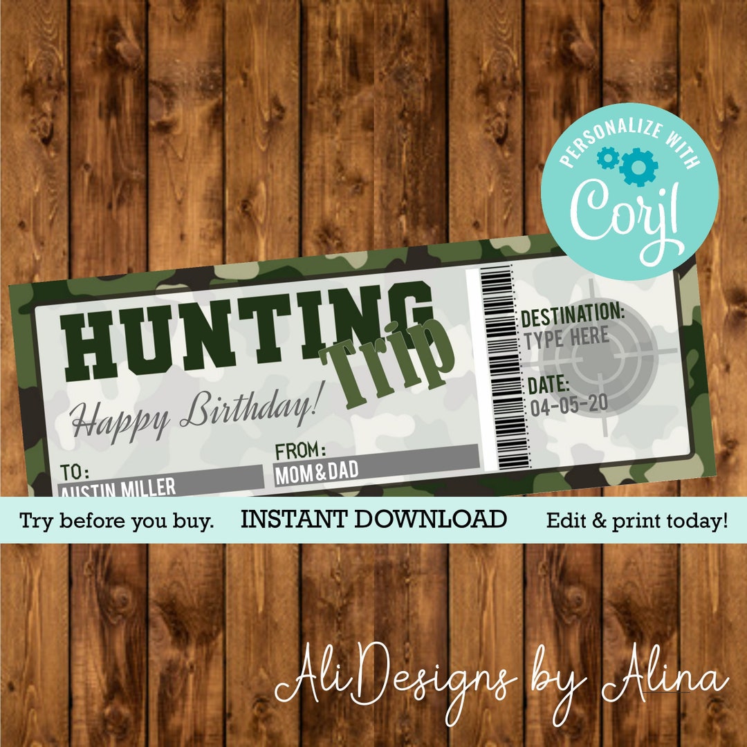 Editable Ticket for Hunting Trip, Hunting Season Pass, Printable Ticket ...