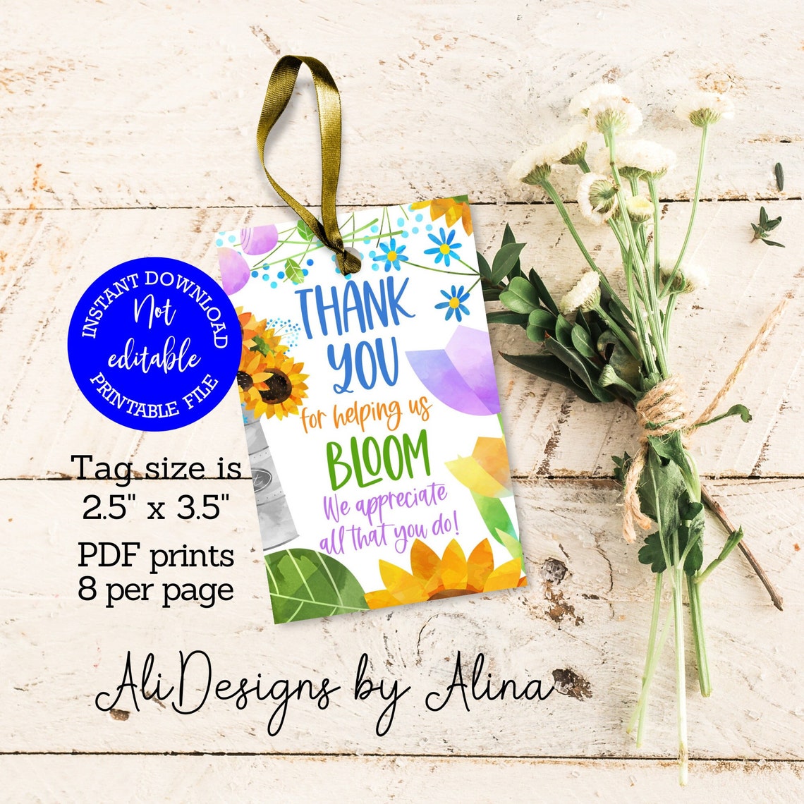 Thank You for Helping Us Bloom, Printable Tags for Flowers, Flowers for ...