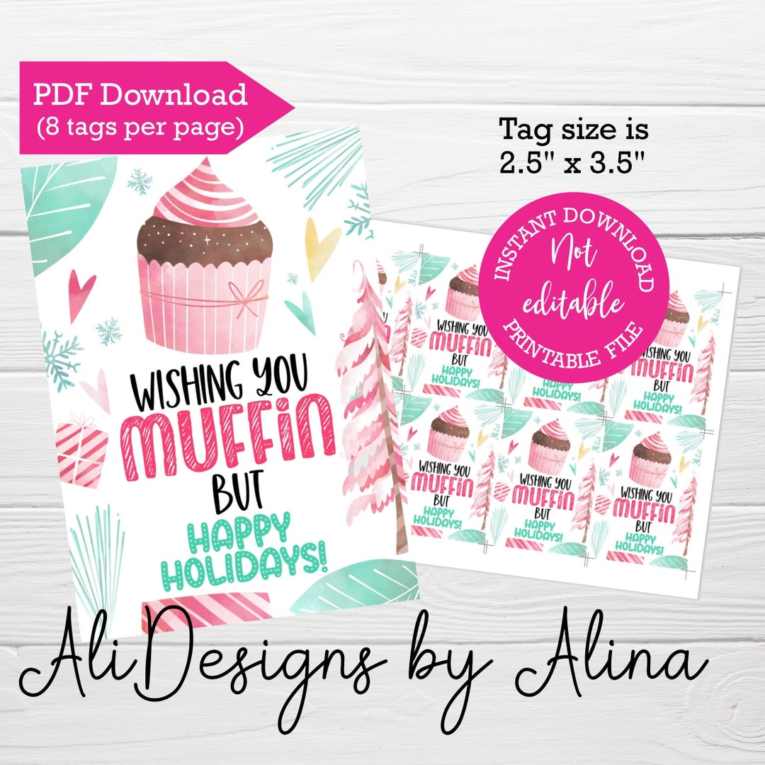 Wishing You Muffin but Happy Holidays PRINTABLE Tags, Christmas Muffins ...
