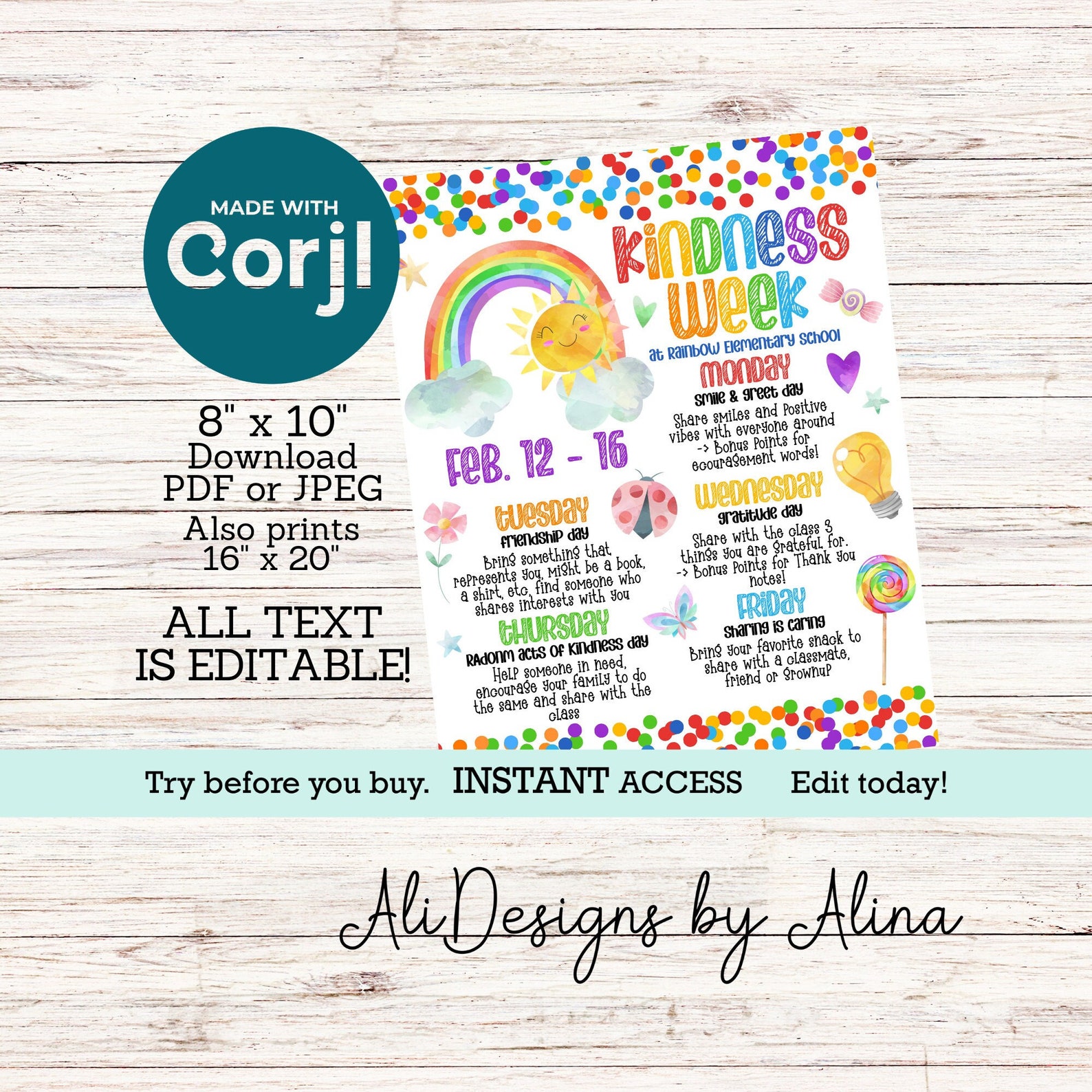 EDITABLE Kindness Week Calendar, Spirit Week Flyer, Rainbow Week ...