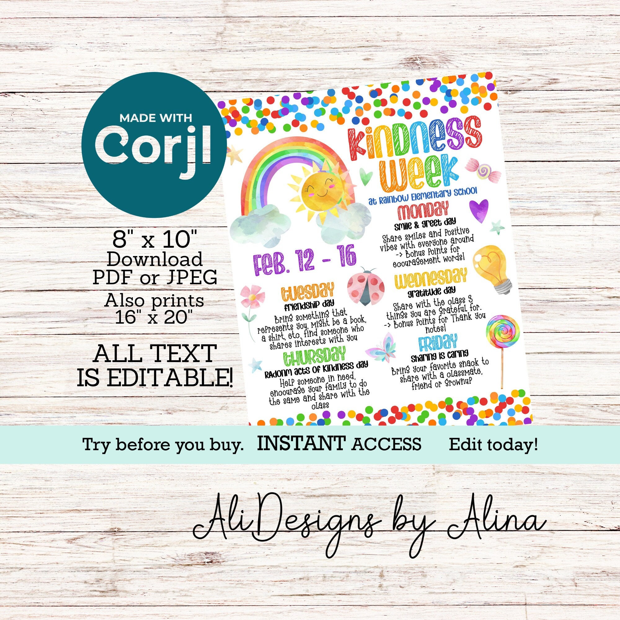 EDITABLE Kindness Week Calendar, Spirit Week Flyer, Rainbow Week ...