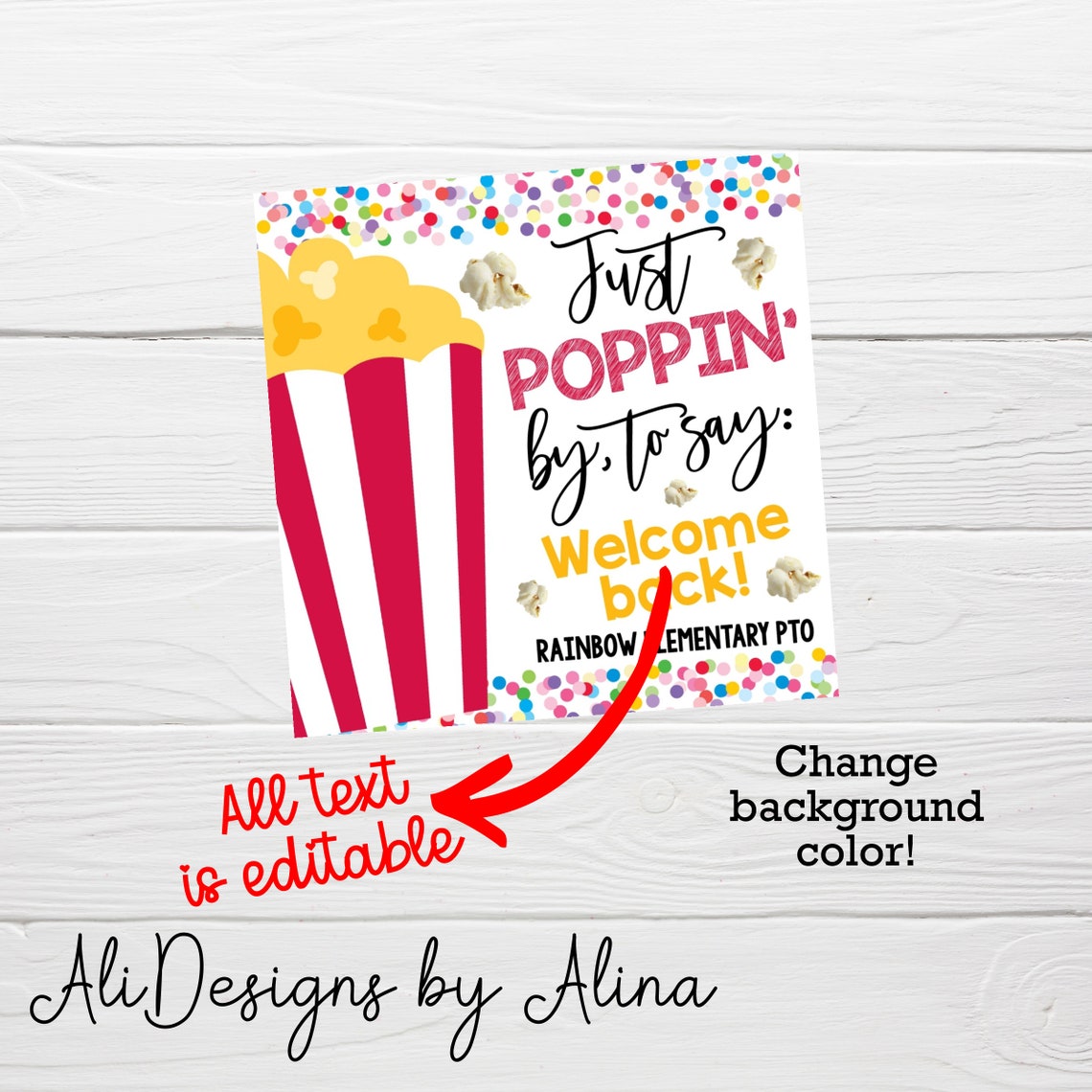 Popcorn favor tag Printable gift tag EDITABLE template | Etsy