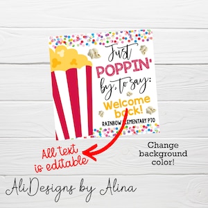 Popcorn Favor Tag, Printable Gift Tag, EDITABLE Template, Poppin by ...