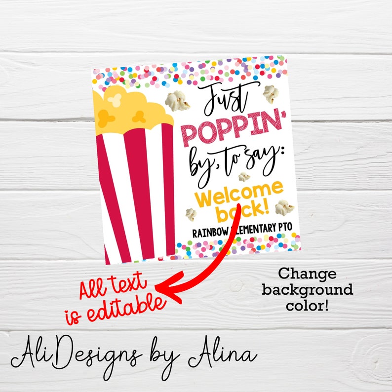 Popcorn Favor Tag Printable Gift Tag EDITABLE Template - Etsy