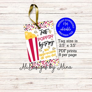 Just Poppin by PRINTABLE Tags for Popcorn, Teacher Staff Appreciation ...