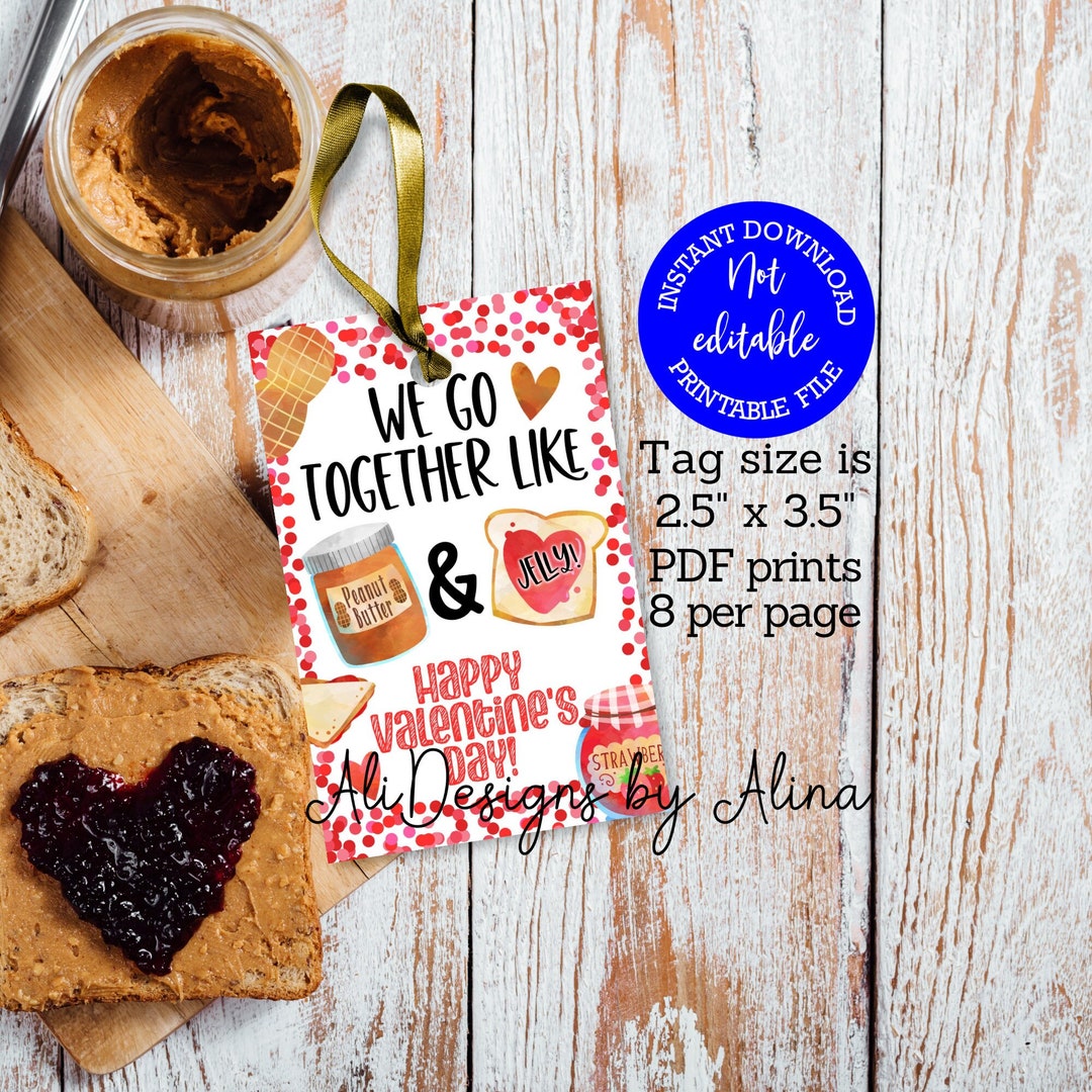 Peanut Butter and Jelly Valentine's Day Tag, Instant Download, PB Jelly ...