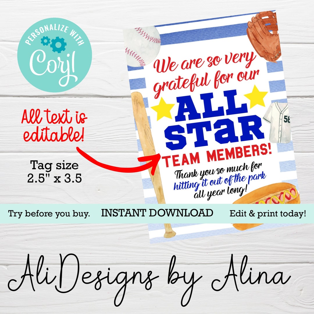 All Star Team, Appreciation Tags, EDITABLE Template, Teacher Week, PTA ...