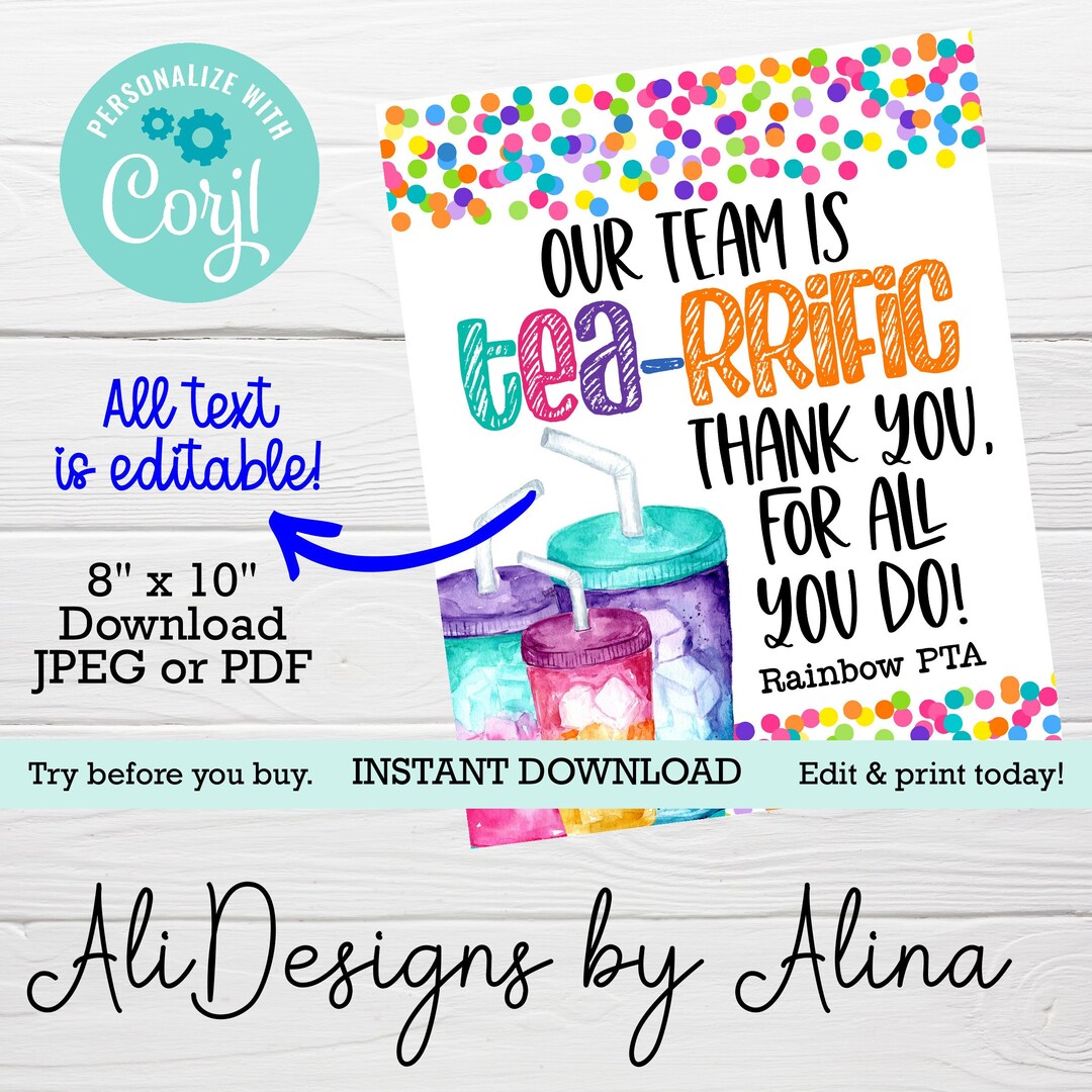 Tearrific Team EDITABLE Sign, Loaded Tea, Iced Tea Bar, Teacher Staff ...