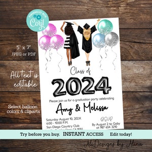 Change Balloon Color Graduation Invitation, Class of 2024, Graduation ...