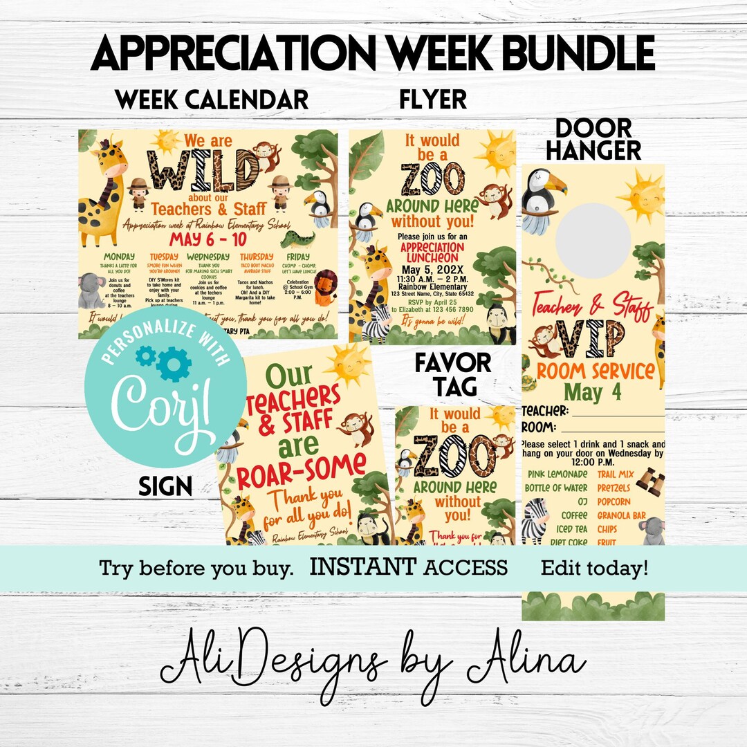 Safari Teacher Appreciation Week Calendar Zoo Without You EDITABLE ...