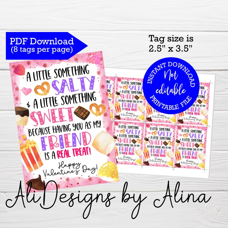 Sweet & Salty Valentine's Day Tag, Snack Printable (digital Download ...