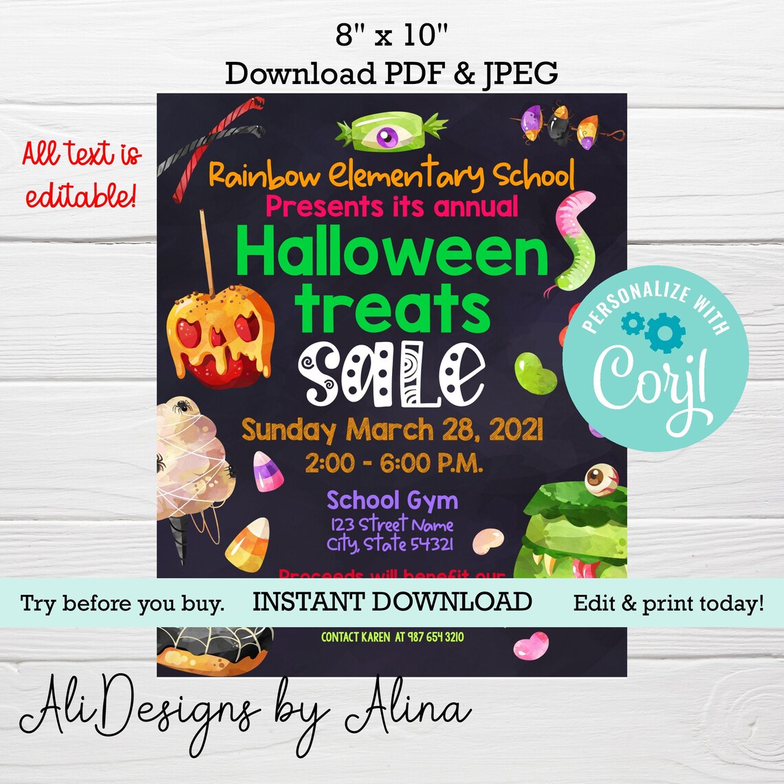 Halloween Fundraiser EDITABLE Flyer, Spooky Treats, Halloween Bake Sale ...