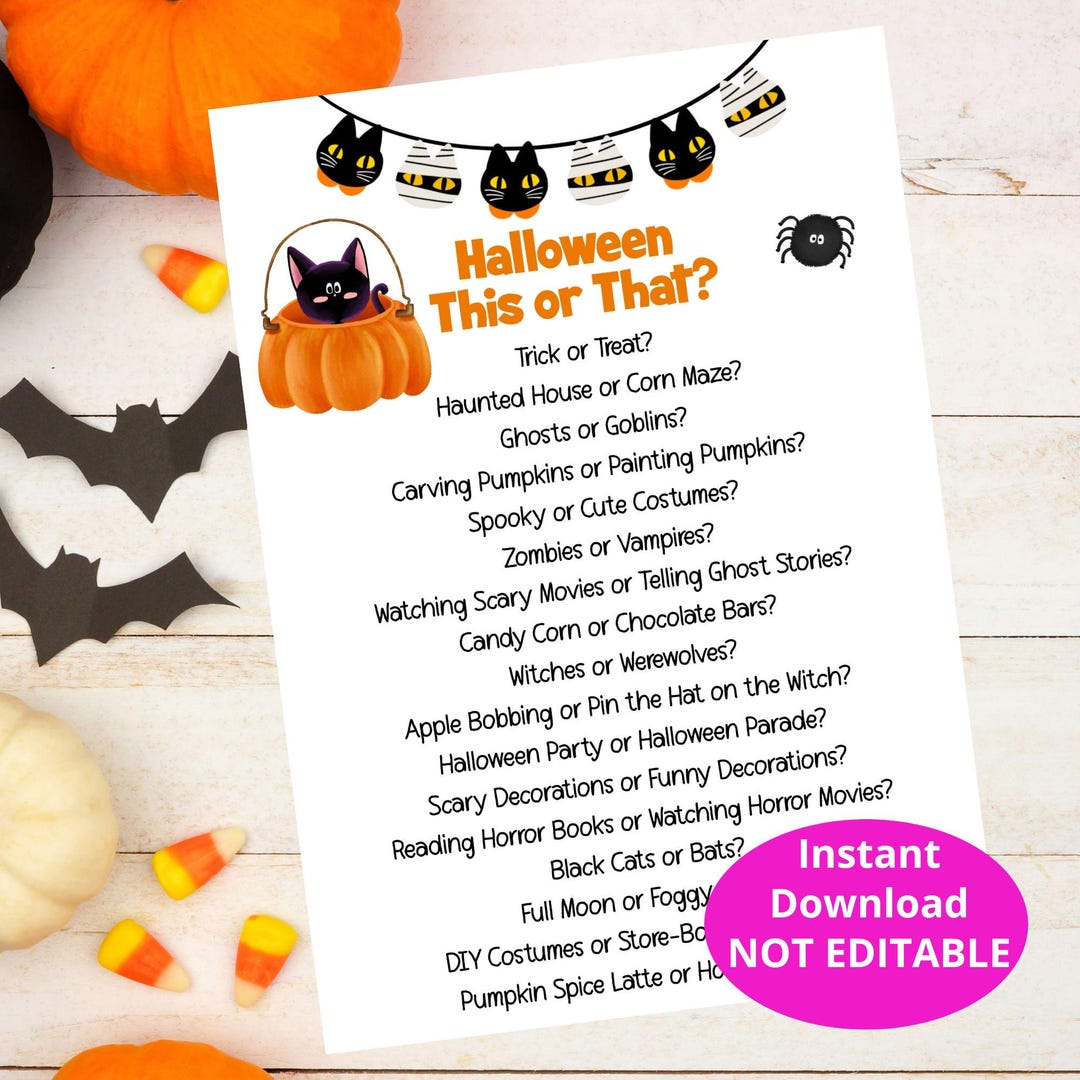 Halloween This or That Printable Game, Halloween Party Game, Kids ...