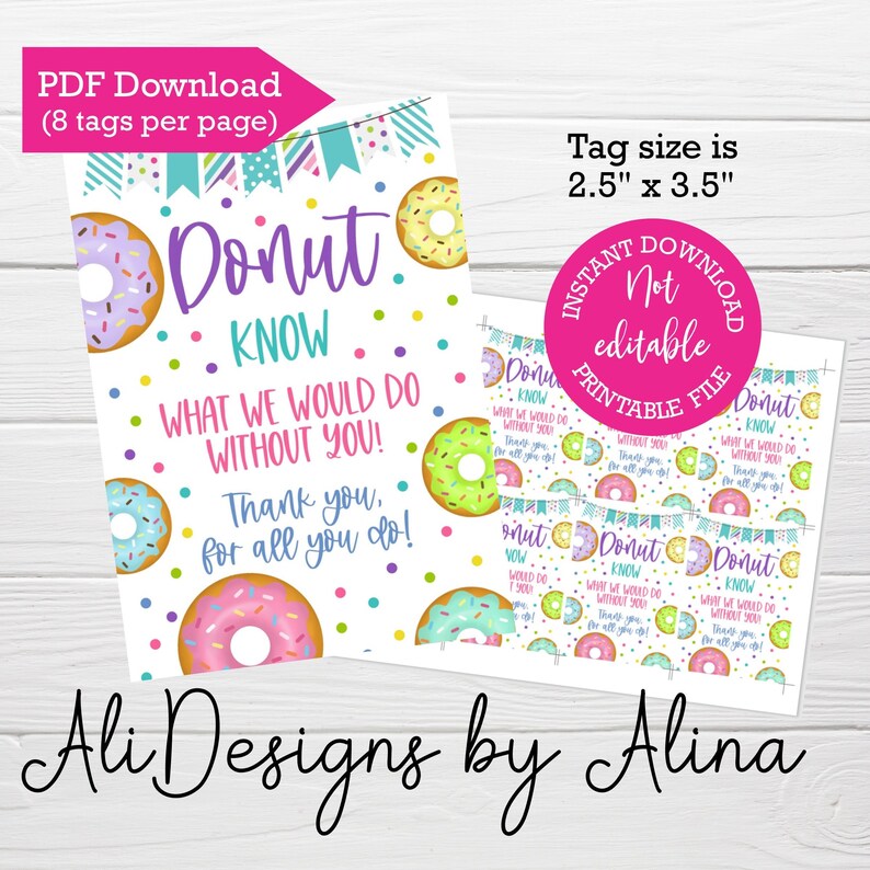 Donut Know What We Would Do Without You PRINTABLE Tags - Etsy