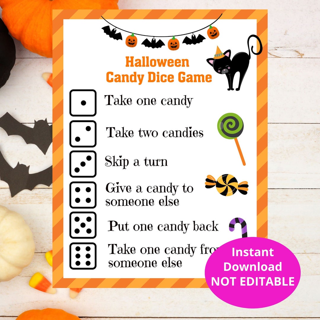 Halloween Candy Dice Game, Instant Download, Printable Halloween Game ...