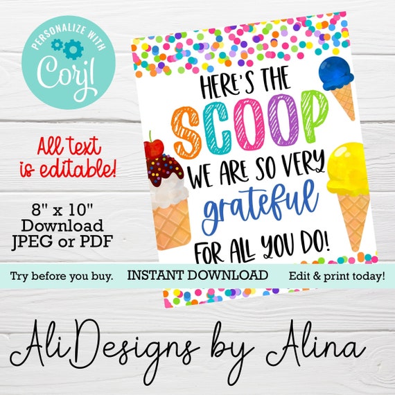 Here's the Scoop Ice Cream Printable Sign EDITABLE - Etsy Canada