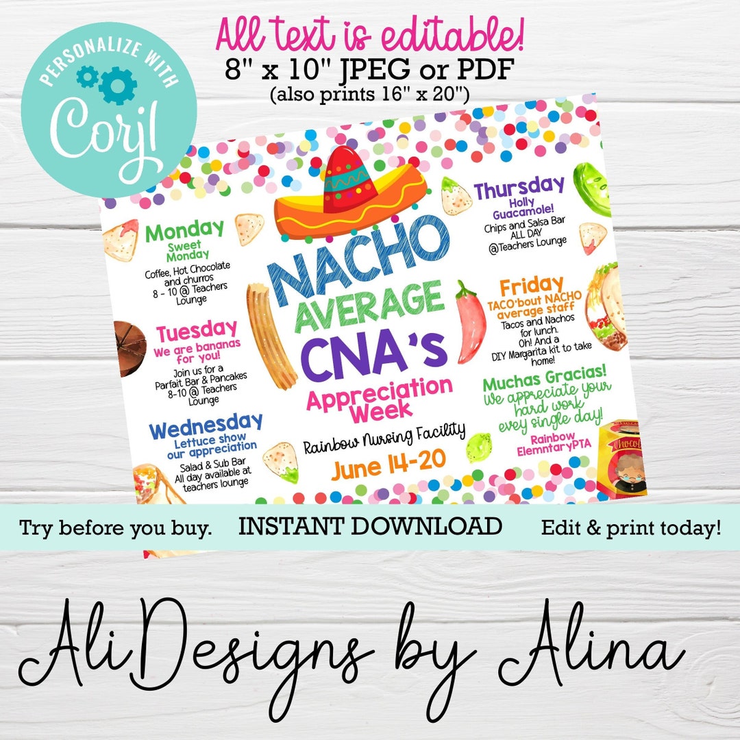 Nacho Average Nurses Appreciation Calendar, CNA Week, Emergency Nurses ...