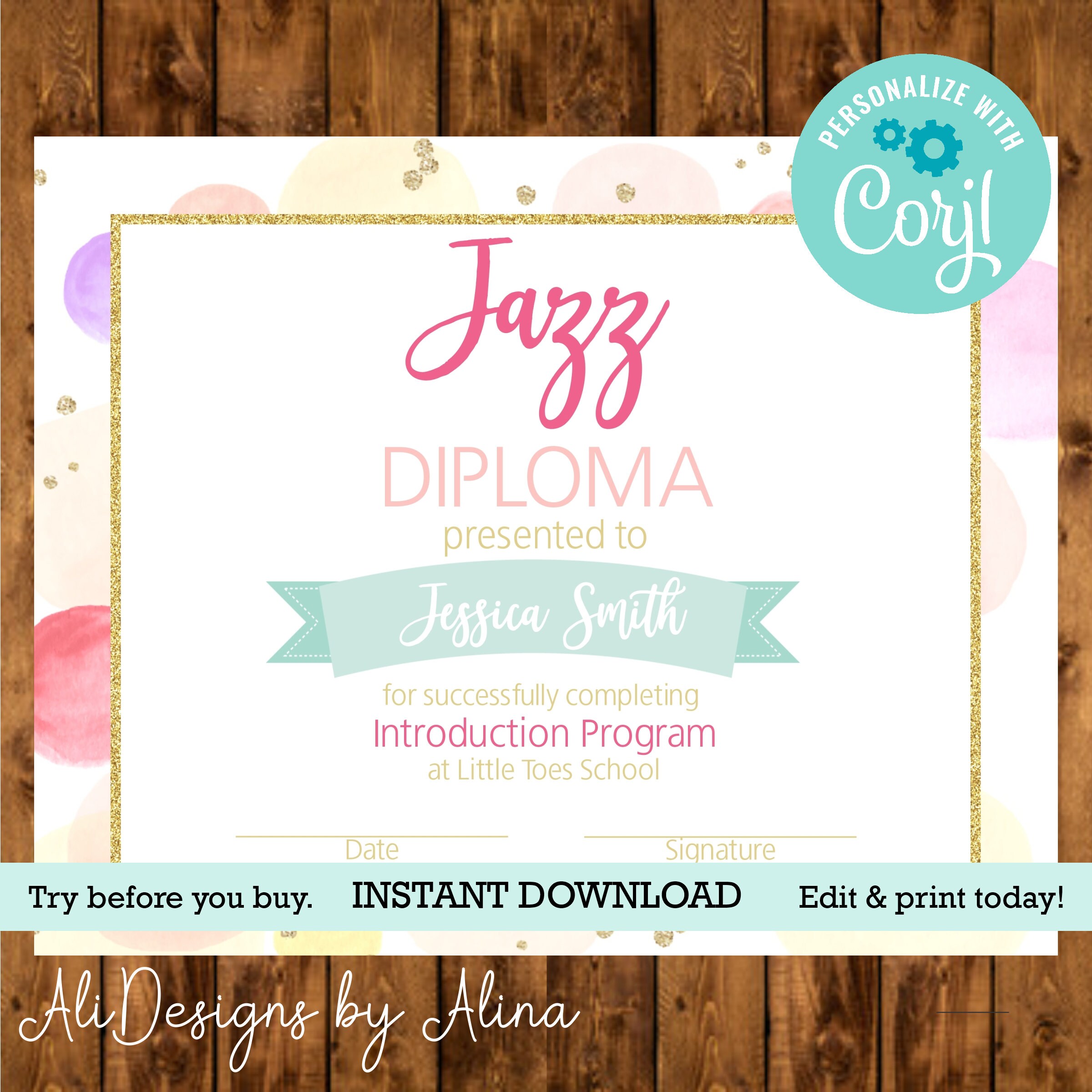 Editable diploma template for girl any grade DIGITAL | Etsy