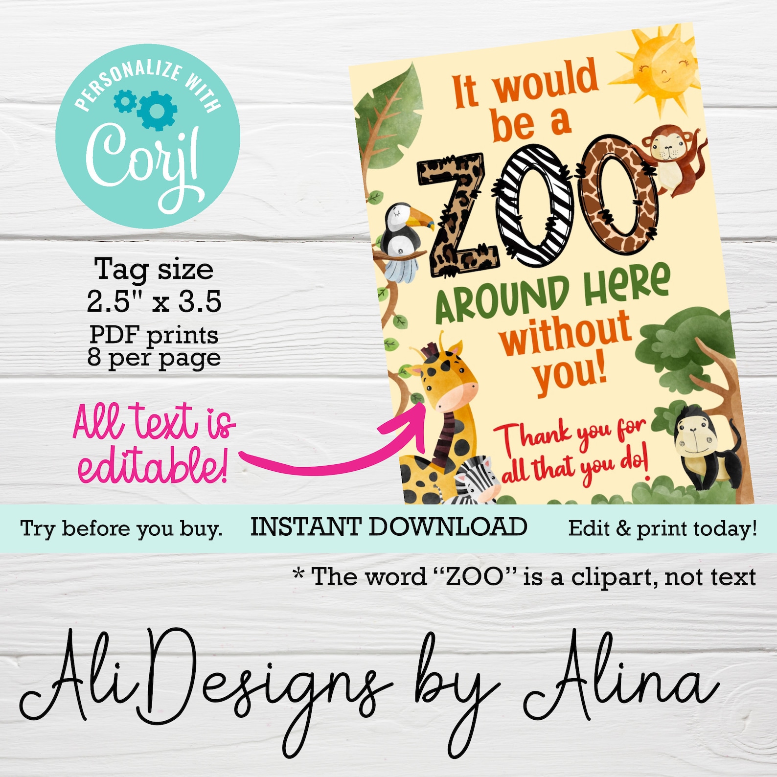 Safari Teacher Appreciation Week Calendar Zoo Without You EDITABLE ...