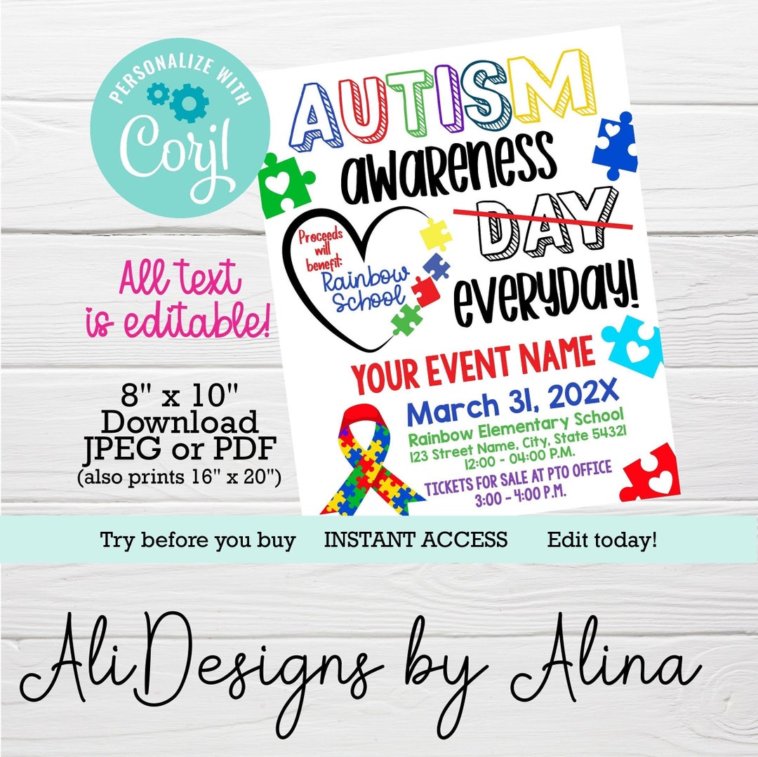 Autism Awareness Flyer, EDITABLE Template, Autism Month, Fundraiser ...