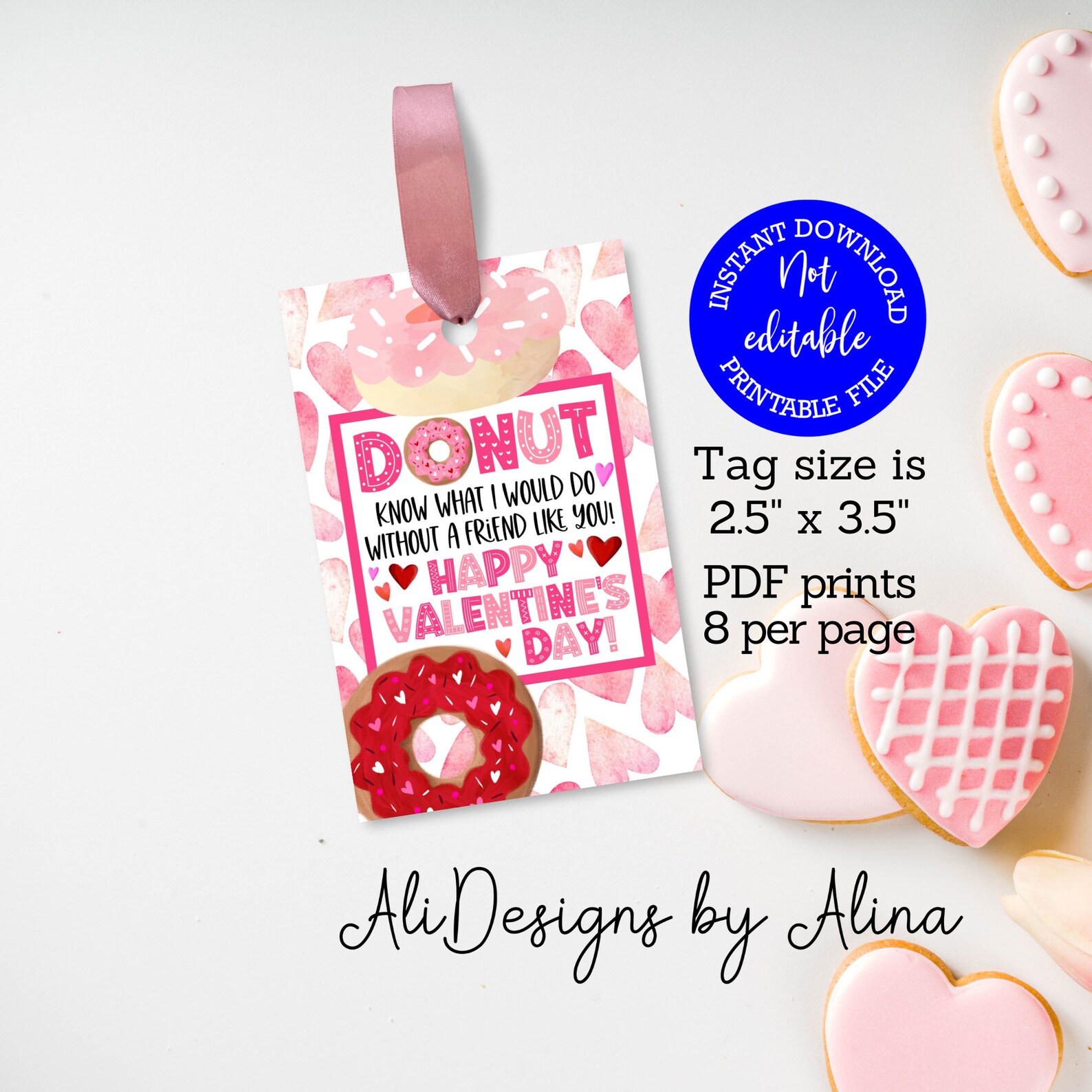Donut Valentine's Day Favor Tag, Printable Classroom Gift (PDF) - Etsy