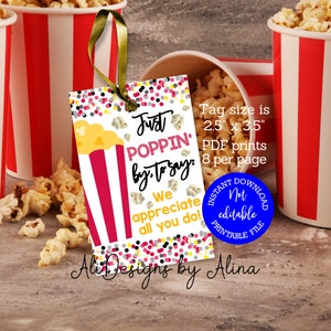Just Poppin by PRINTABLE Tags for Popcorn, Teacher Staff Appreciation ...