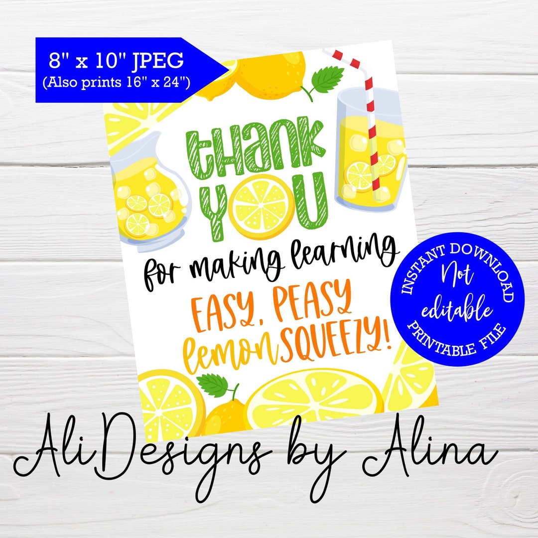 Lemonade Bar Sign, Teacher Appreciation Week, PRINTABLE Sign, Thank You ...
