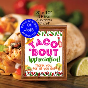 Taco Appreciation Sign, INSTANT Download, Printable Teacher Week, Staff ...