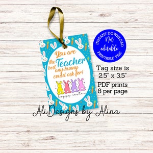 Easter Tag for Teacher, Best Teacher Any Bunny PRINTABLE Tag, PTA PTO ...