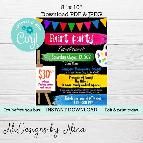Paint Party Fundraiser Flyer EDITABLE Template Family Night | Etsy