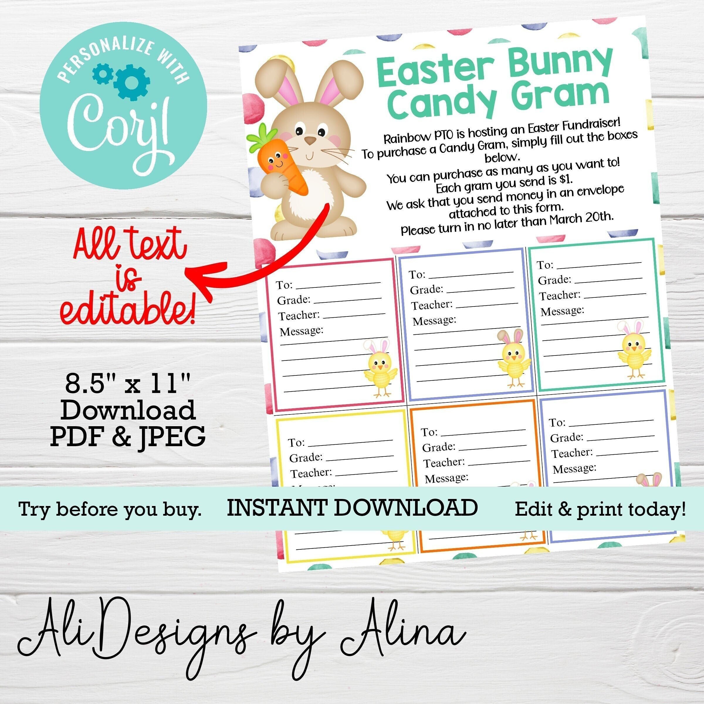 Easter Bunny Candy Gram, Printable Flyer, PTA PTO, Easter Fundraiser ...