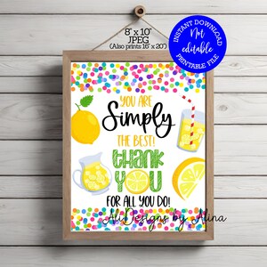Lemonade Appreciation Sign, Teacher Thank You, Employee Gift (digital ...