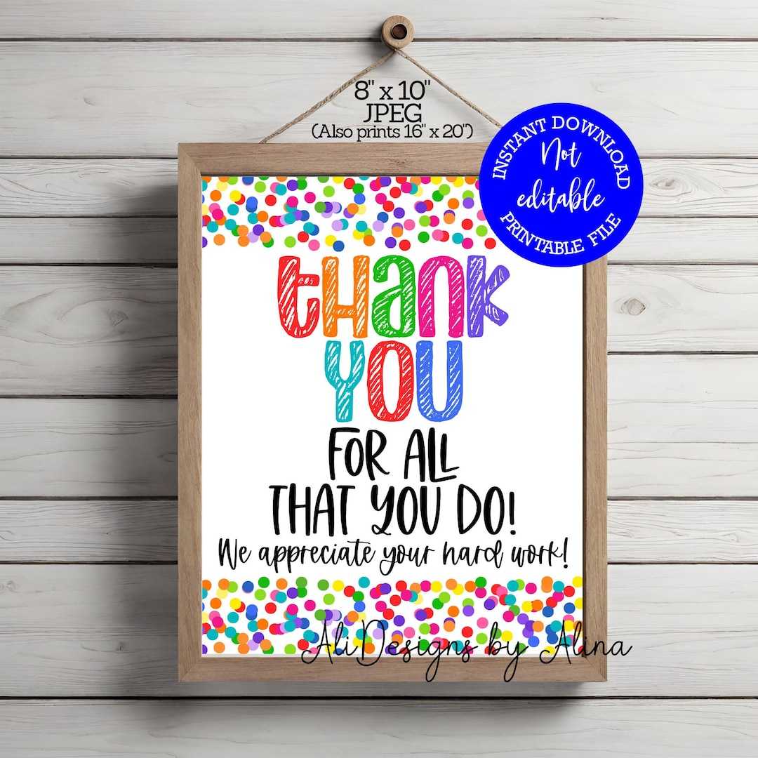 Staff Teacher Nurse Appreciation Sign, Printable Thank You Decor ...