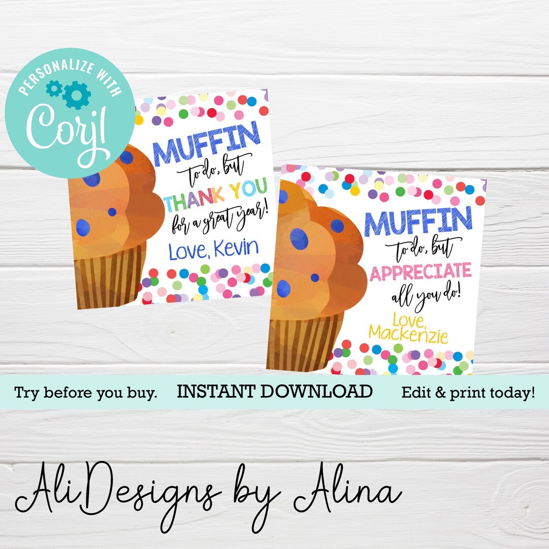 Muffin Appreciation Gift Tag: Editable Template (digital Download) - Etsy