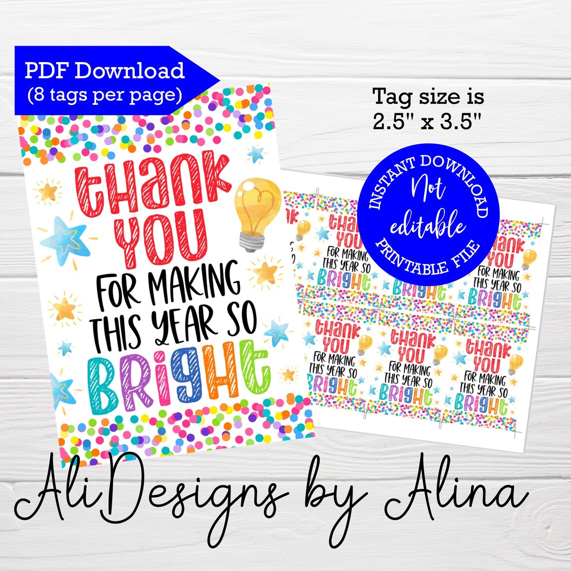 Thank You for Making This Year so Bright Printable Tags - Etsy