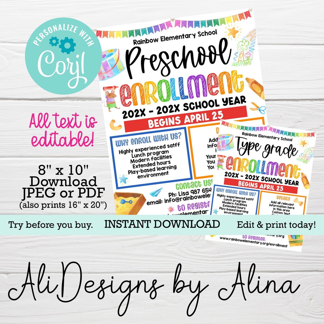 Preschool Enrollment Flyer, PRINTABLE Poster, Child Care Flyer TEMPLATE ...