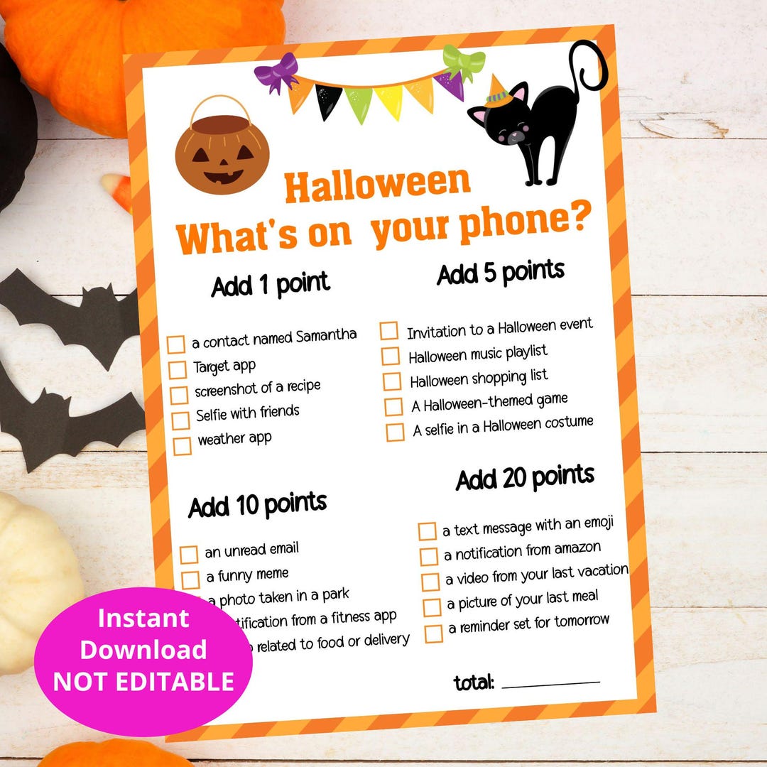 Printable Halloween Game What’s on Your Phone, Halloween Party Games ...